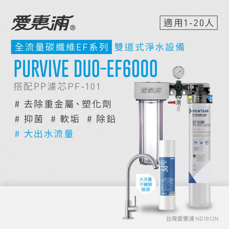 【愛惠浦】PurVive Duo-EF6000整合式淨水設備-雙管 RL2整合式吊架組+PF101前置濾心|大巨光購物城